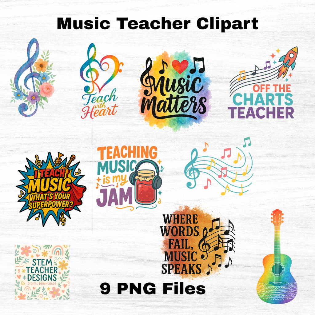 Music Teacher Clipart – PNG Bundle for Classroom and Crafts - So Fontsy