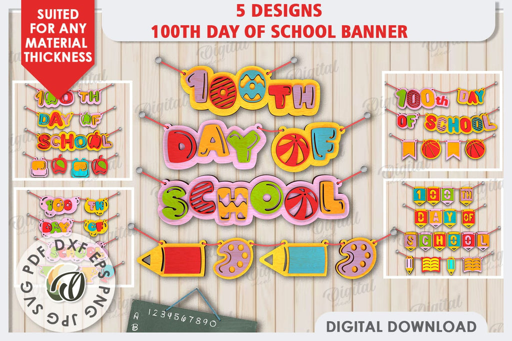 100th Days of School Banners Laser Cut Bundle. School Signs - So Fontsy