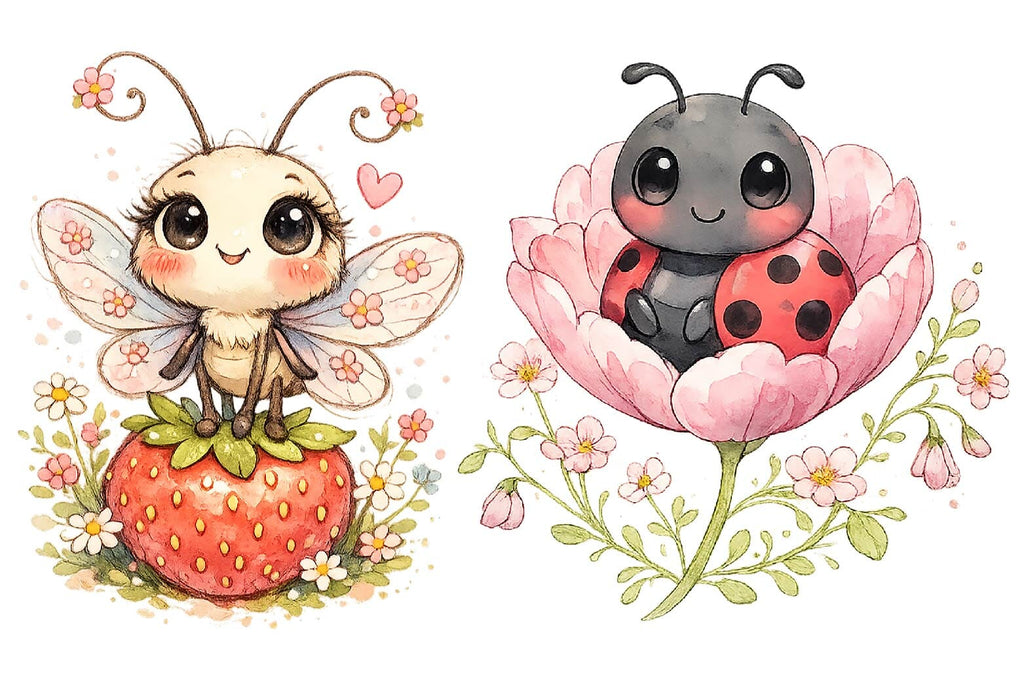 12 Spring Bugs Clipart Bundle, Watercolor Insects PNG - So Fontsy