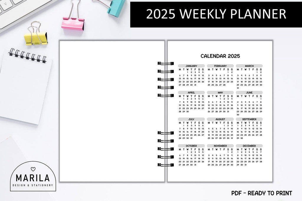 2025 weekly planner A5 Ready-to-Print PDF / 2025 planner - So Fontsy