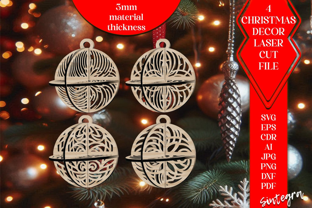 3D Christmas Balls Set SVG Laser Cut v19 - So Fontsy