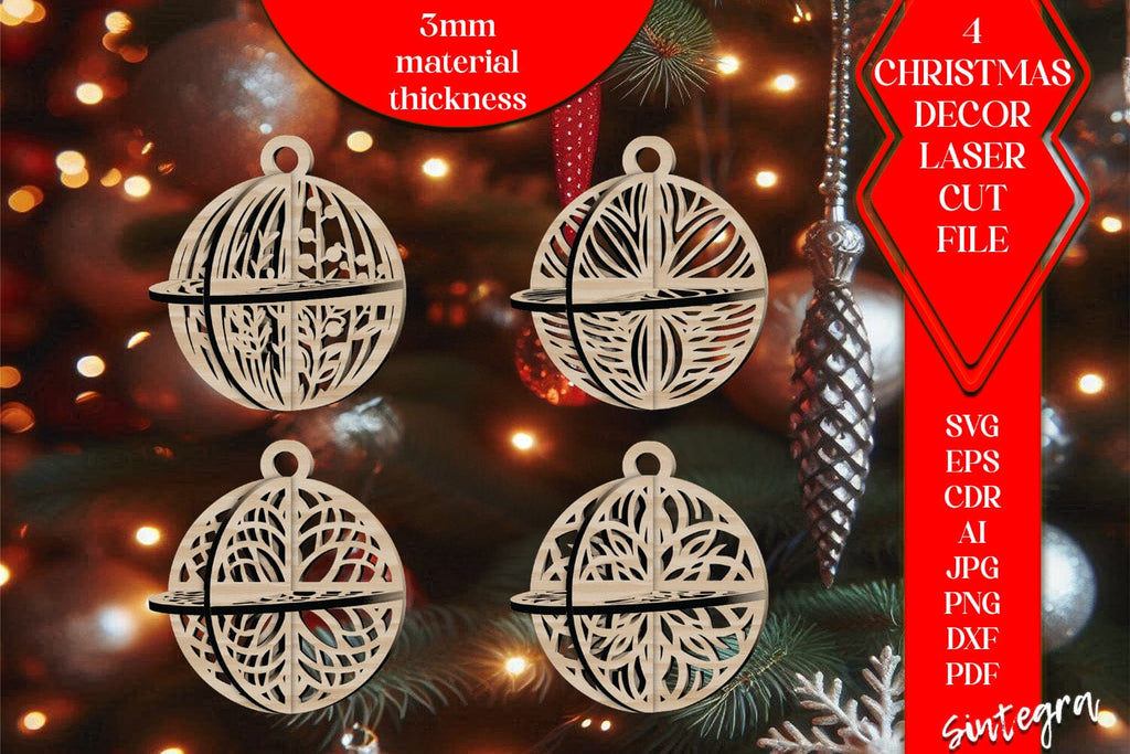 3D Christmas Balls Set SVG Laser Cut v3 - So Fontsy
