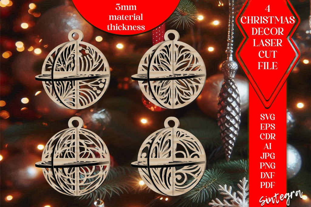 3D Christmas Balls Set SVG Laser Cut v5 - So Fontsy