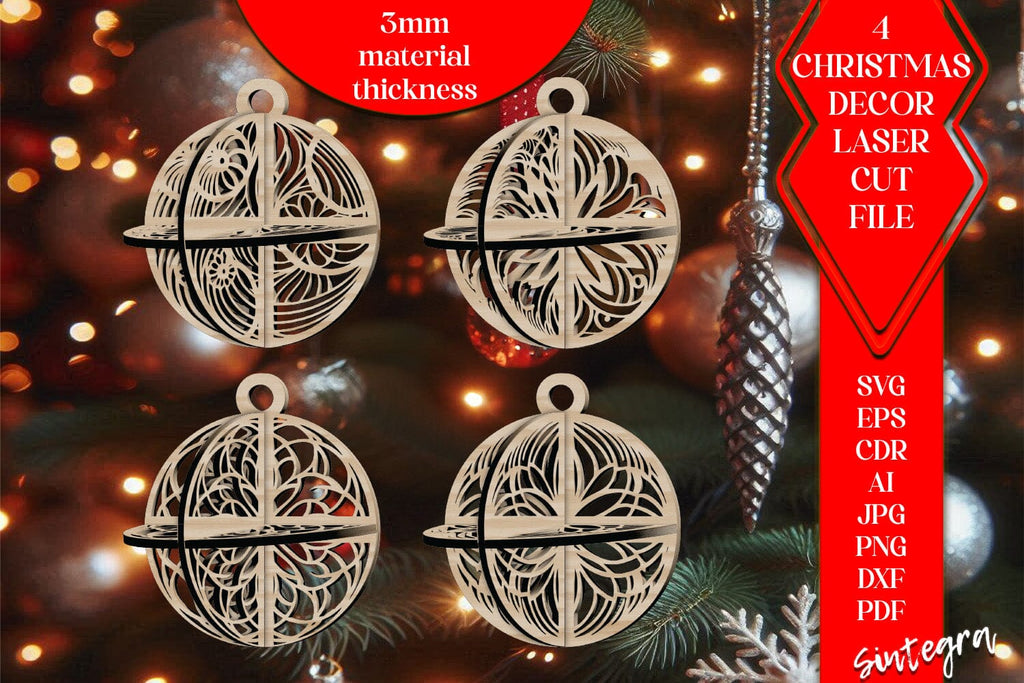 3D Christmas Balls Set SVG Laser Cut v8 - So Fontsy