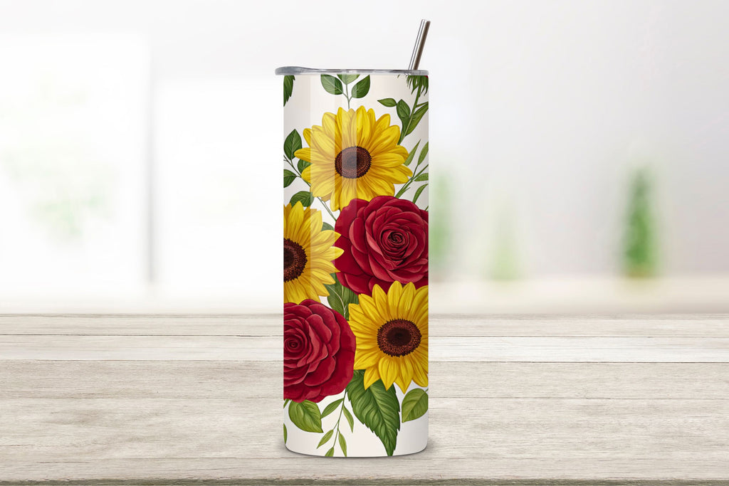 3D Rose and Sunflower Seamless Tumbler Wrap, Bright Yellow and Red Tones, seamless tumbler wrap ...