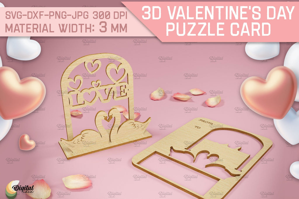 3D Valentine's Day Puzzle Card. Design Laser Cut - So Fontsy