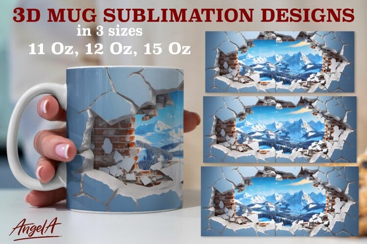 3d winter mug sublimation designs / snow mountains, forest - So Fontsy