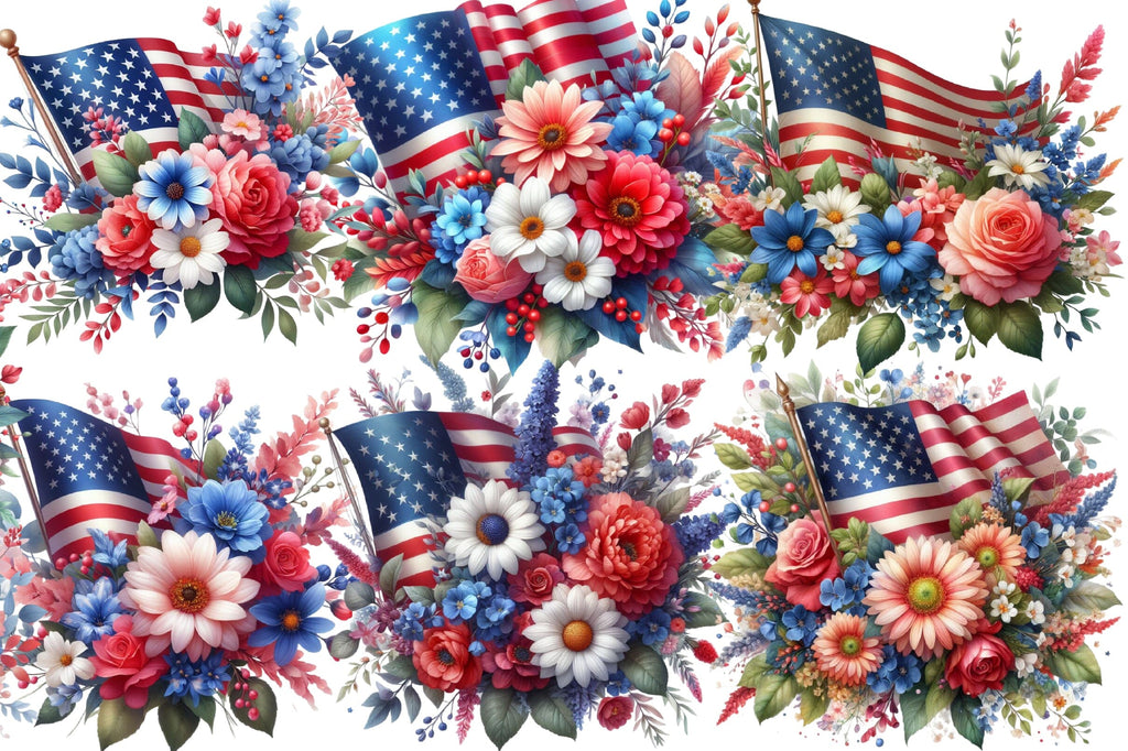 4th of July Florals Clipart - So Fontsy