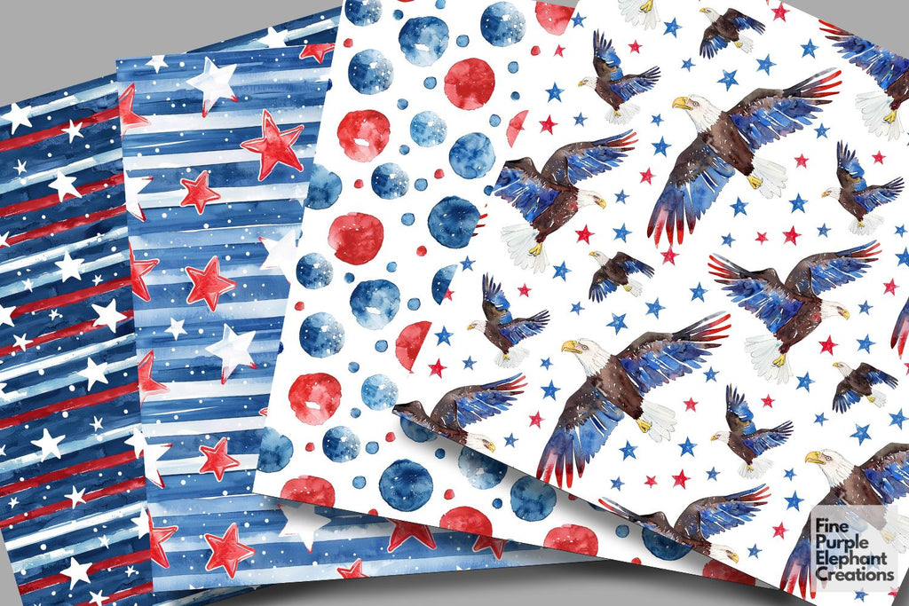 4th of July Watercolor Digital Paper - Patriotic American Independence ...