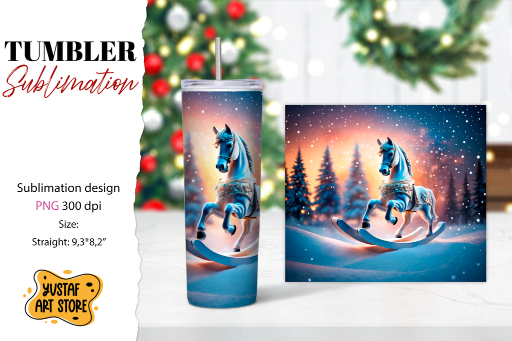 Rocking Horse Christmas Tumbler Sublimation - So Fontsy
