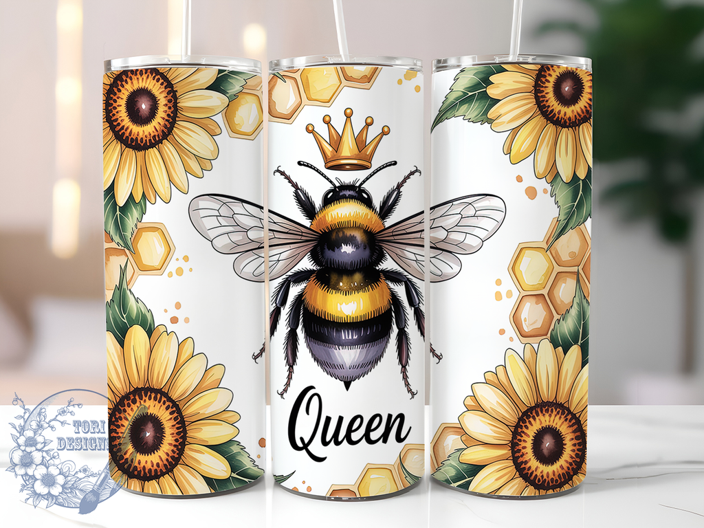 Queen Bee Honeycomb Tumbler Wrap, Honey Bee Sublimation PNG, 20oz Skinny Tumbler Design, Queen ...