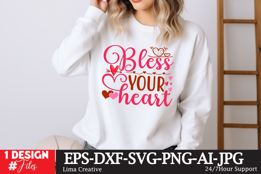 Bless Your Heart SVG Cut FIle, Valentine Day SVG Design - So Fontsy