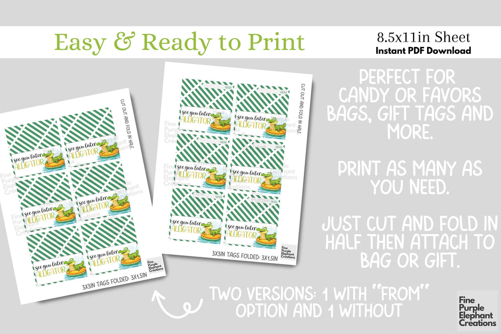 Alligator Printable Treat Bag Topper Card - Small Favor End School Year ...