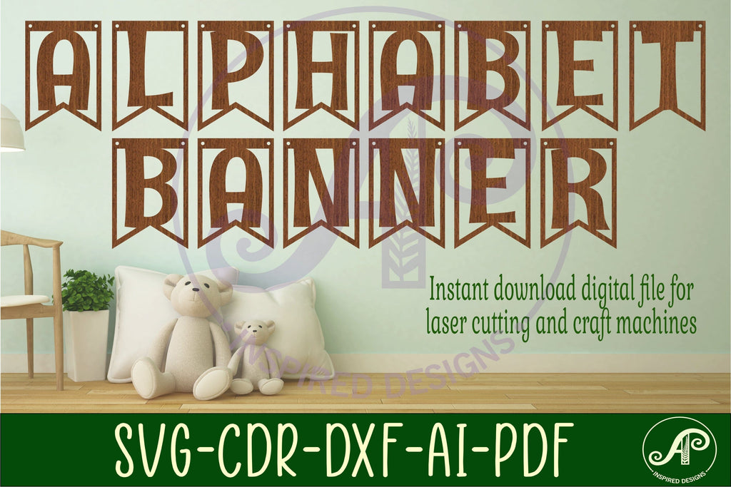 Alphabet bunting banner flags SVG laser cut - So Fontsy