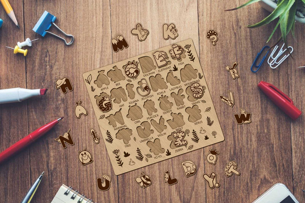 ALPHABET PUZZLE for Kids, Multilayer Template, Cut Files - So Fontsy