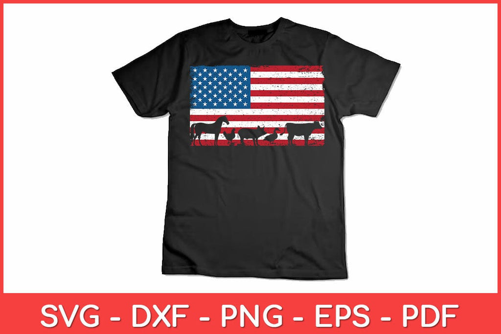 American Flag 4th of July Chicken Horse Cow Pig Farm Svg Design - So Fontsy