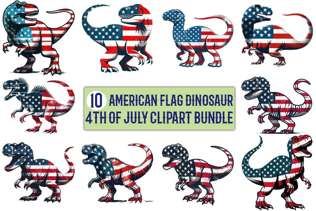 American Flag Dinosaur 4th Of July Clipart Bundle Printable File - So ...