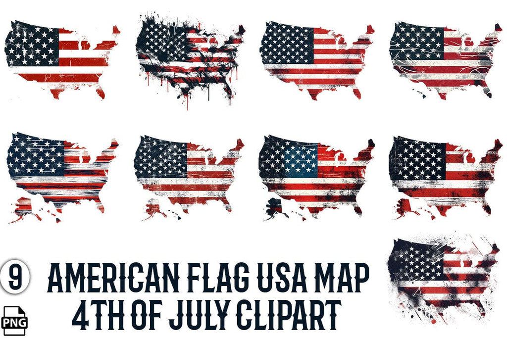 American Flag USA Map 4th Of July Clipart Bundle Printable File - So Fontsy