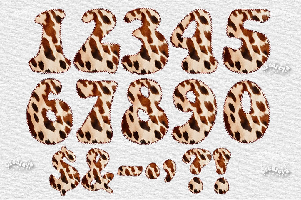 Animal Print Alphabet PNG Bundle Leopard and Cow Letters Numbers ...