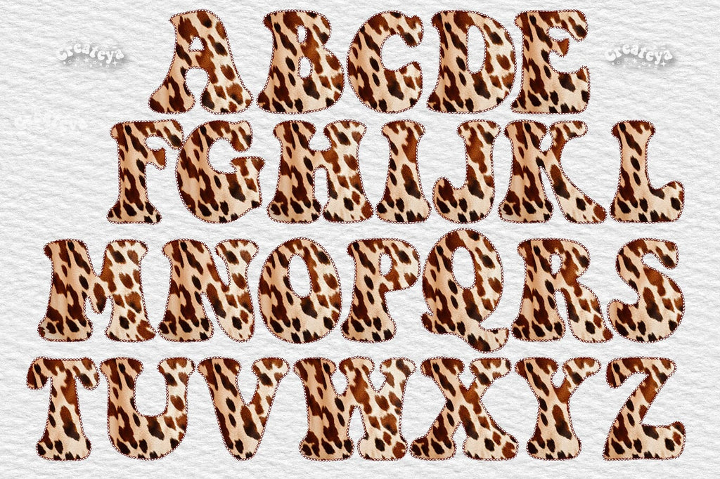 Animal Print Alphabet PNG Bundle Leopard and Cow Letters Numbers ...