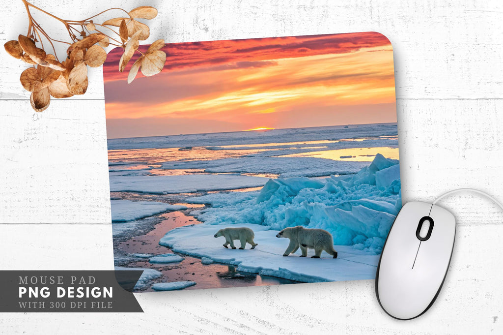 Arctic Sunset with Polar Bears Mouse Pad - So Fontsy
