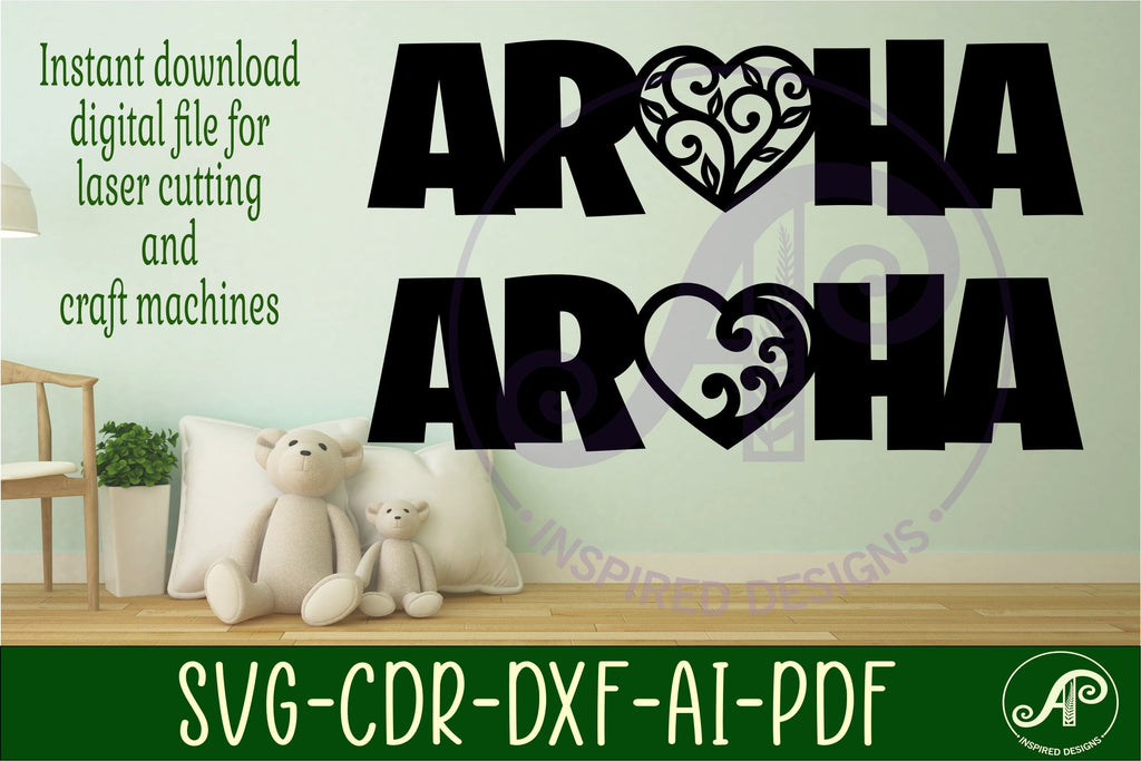 Aroha word wall art signs, SVG file. vector love sign NZ - So Fontsy