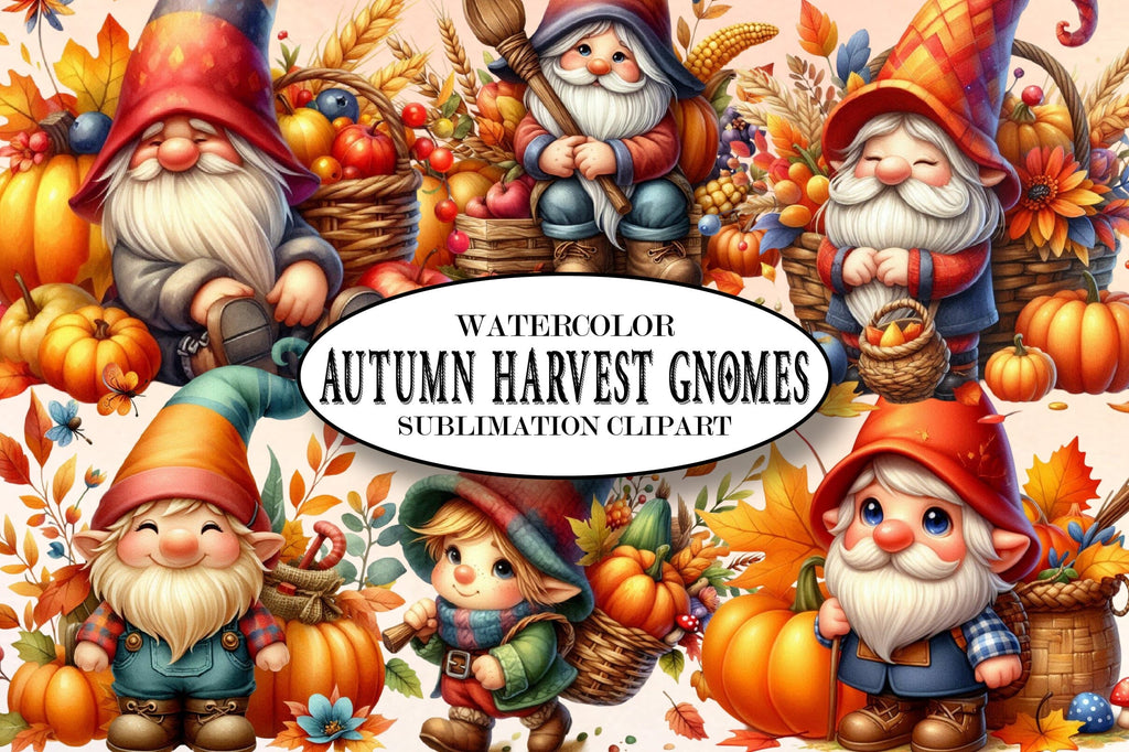 Autumn Harvest Gnomes Clipart Set - So Fontsy