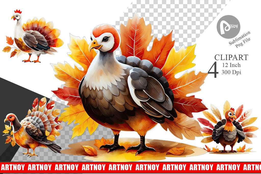 Autumn Turkey Watercolor Clipart - So Fontsy