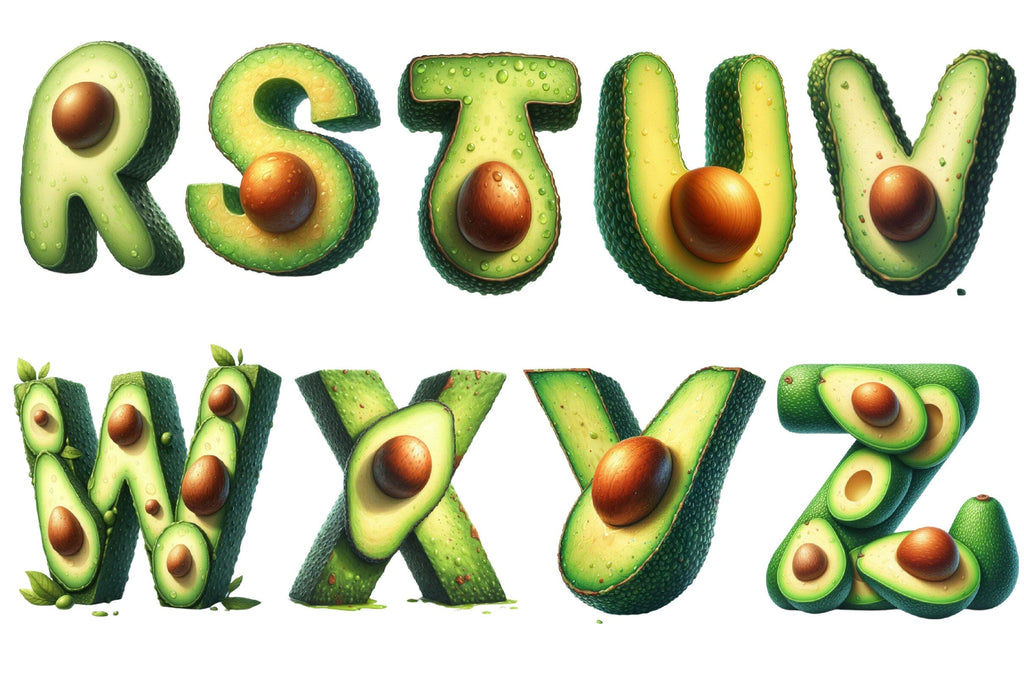 Avocado Alphabet Sublimation Clipart - So Fontsy
