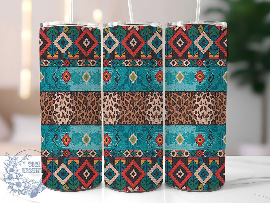 Aztec & Leopard Print Tumbler Wrap, Leopard Print Wrap, 20oz Sublimation Design, Tribal Tumbler ...