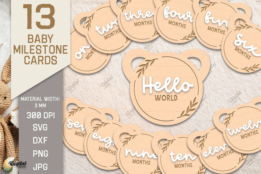 Baby Milestone Card Laser Cut Bundle. Teddy Bear SVG - So Fontsy