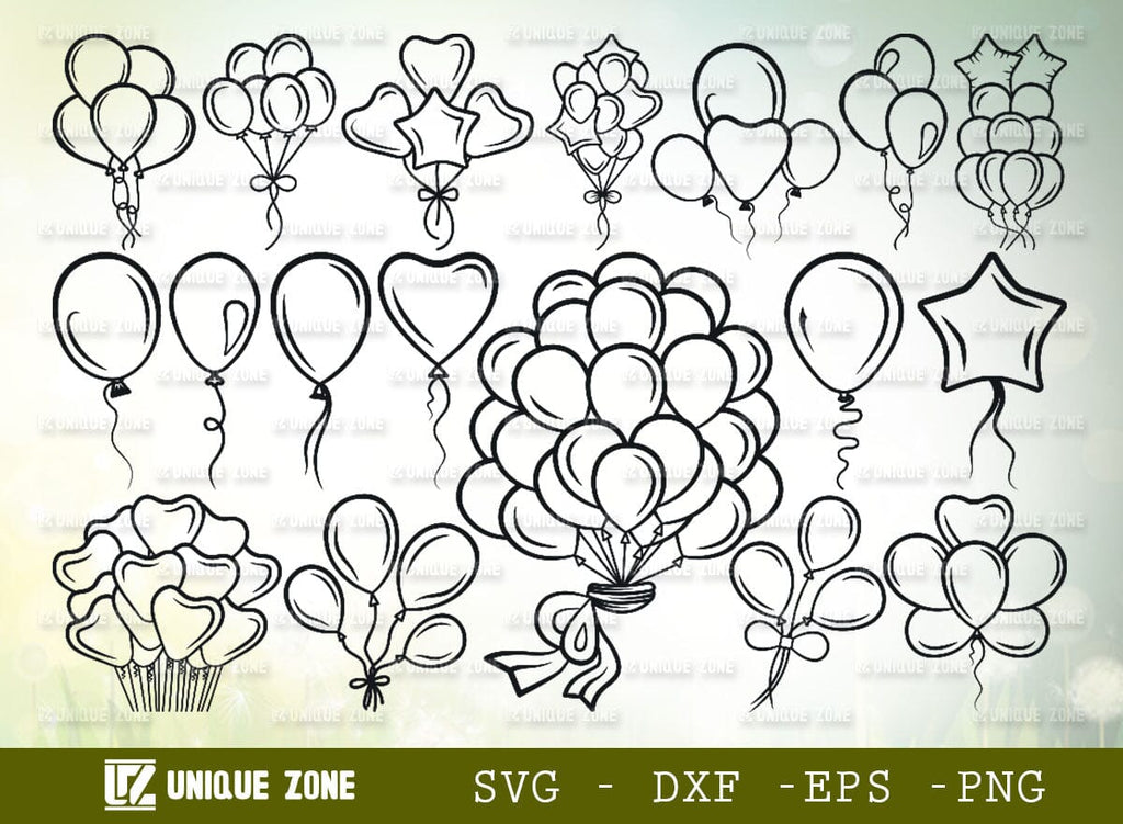 Balloon SVG-Hat Birthday Balloons Outline Cut File Bundle - So Fontsy