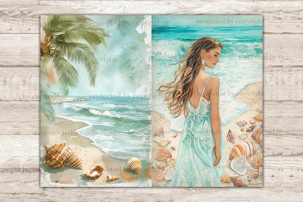 Beach Junk Journal Page | Summer Printable Paper - So Fontsy