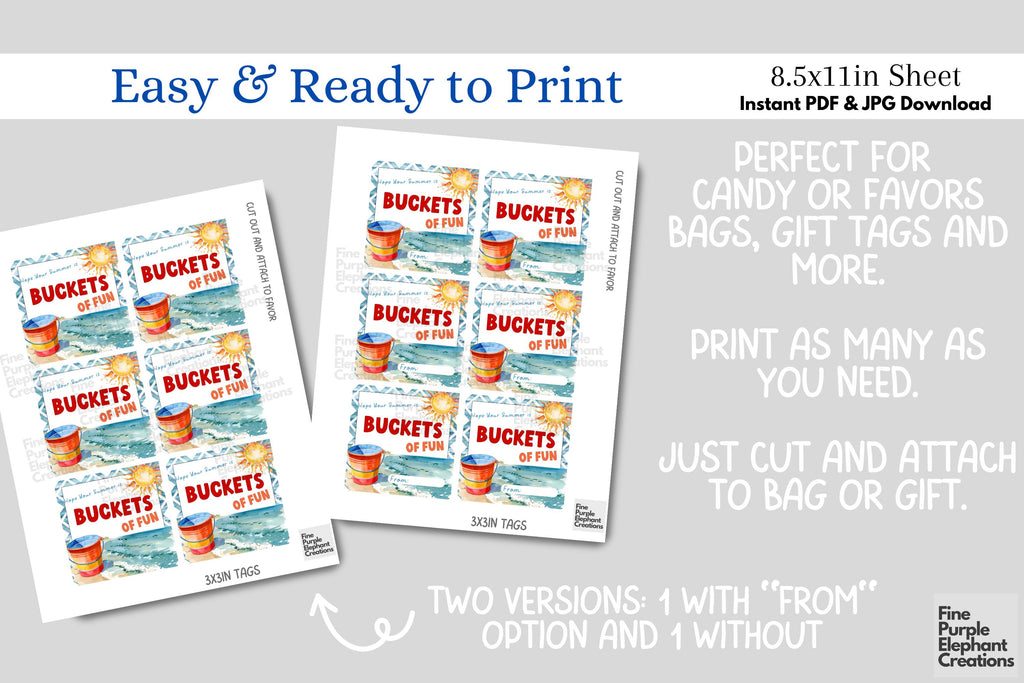 Beach Sand Bucket Fun Printable Favor Tag Label - End School Year ...