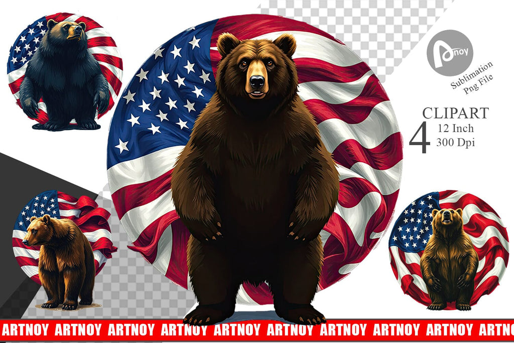 Bear 4th of July Clipart - So Fontsy
