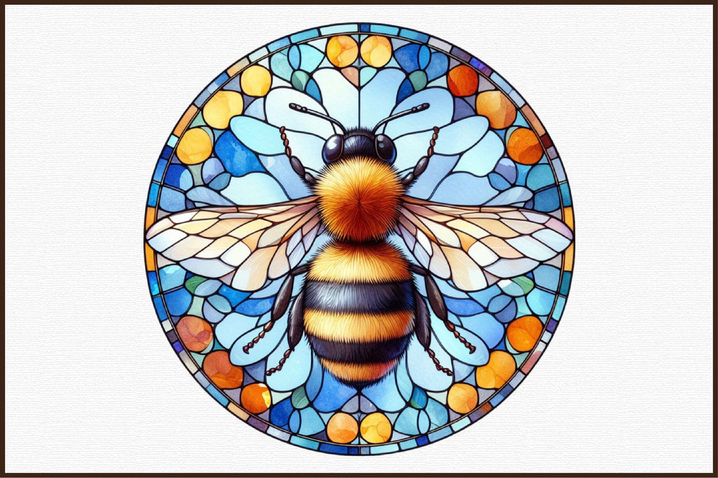 Bee Faux Stained Glass Watercolor Clipart - So Fontsy