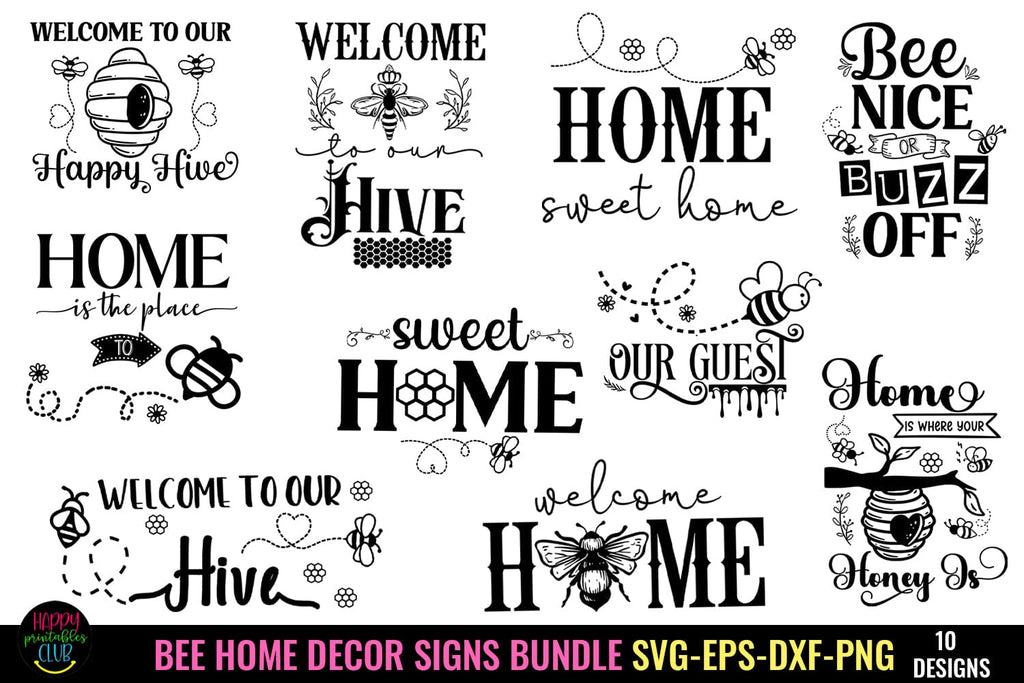 Bee Home Decor Sign SVG Bundle I Bee Sign SVG Bundle I - So Fontsy