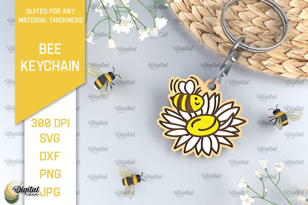 Bee Keychains Laser Cut Bundle. Wooden Bee Key Rings SVG - So Fontsy