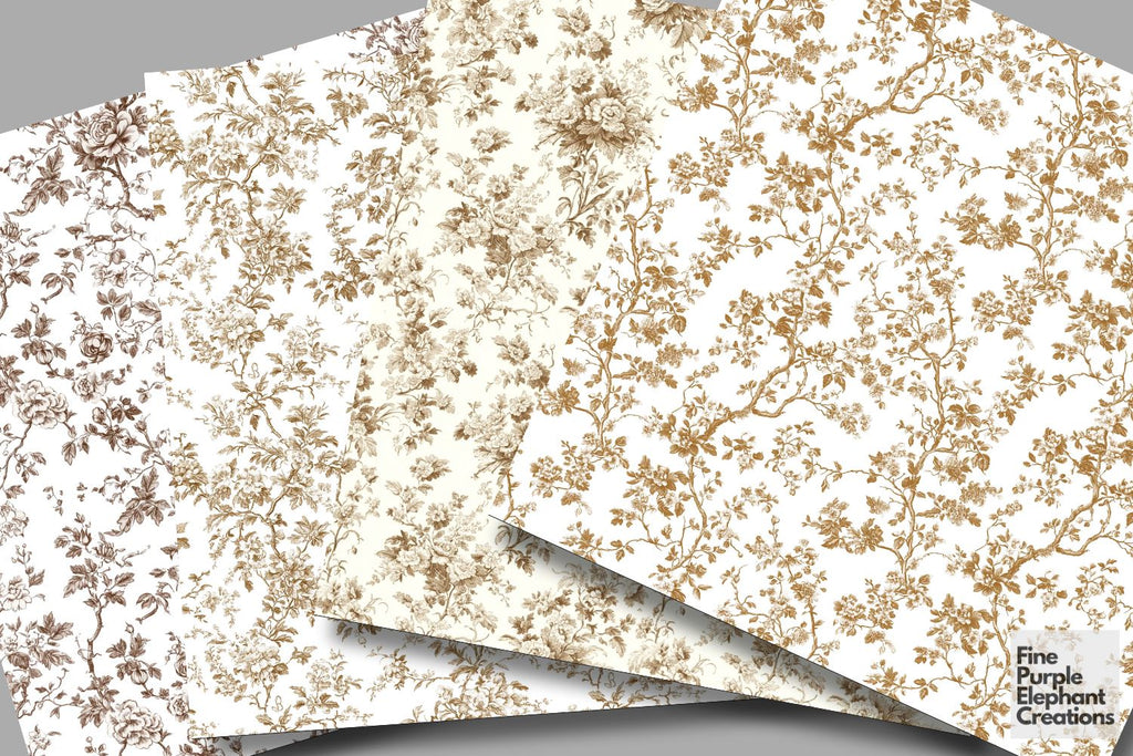 Beige Toile Elegance Digital Paper - Delicate Floral Garden Chinoiserie - So Fontsy