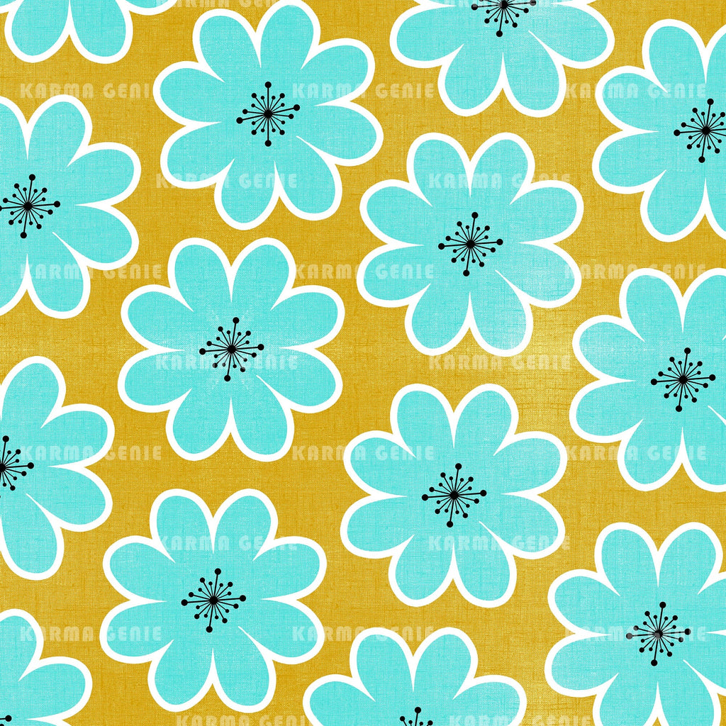 Big Blue And Yellow Daisy Flowers Fabric Textured Pattern Digital Paper ...