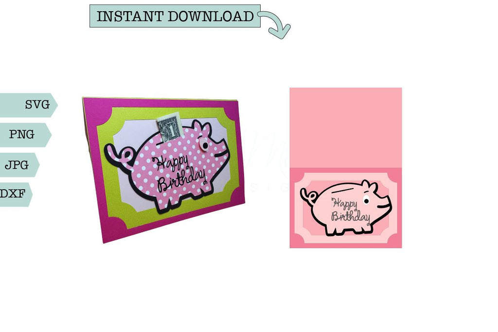 Birthday card-Piggy Bank Money Holder - So Fontsy