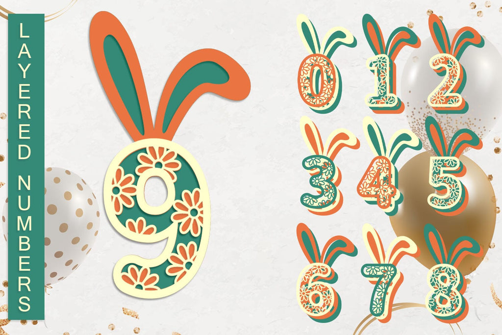 Birthday numbers with flowers and bunny ears svg, 3d Easter cake topper ...