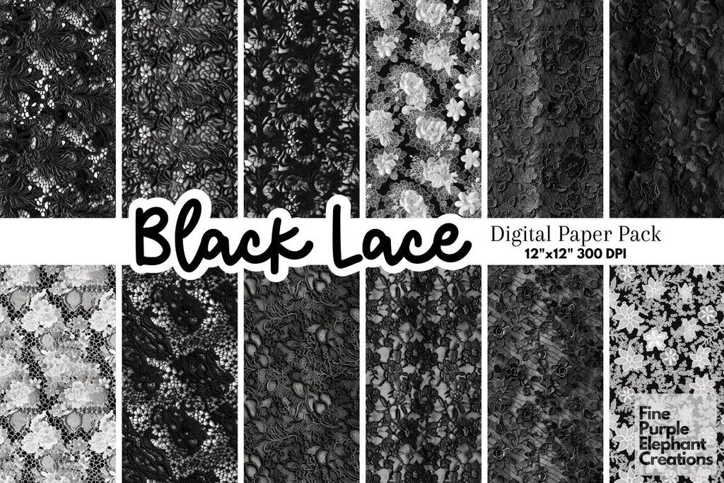Black Lace Digital Paper | Gothic Scrapbook Paper - So Fontsy