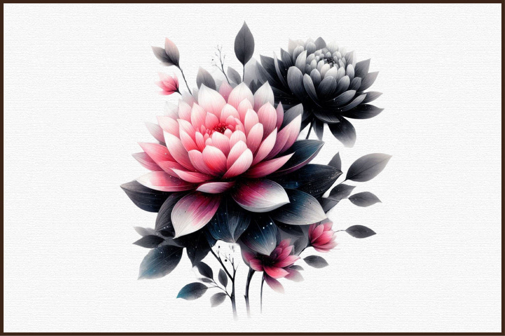 Black, Pink and Silver Floral Clipart-01 - So Fontsy