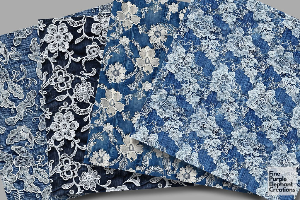 Blue Denim Lace Jean Digital Paper - Textured White Black Cowboy - So ...