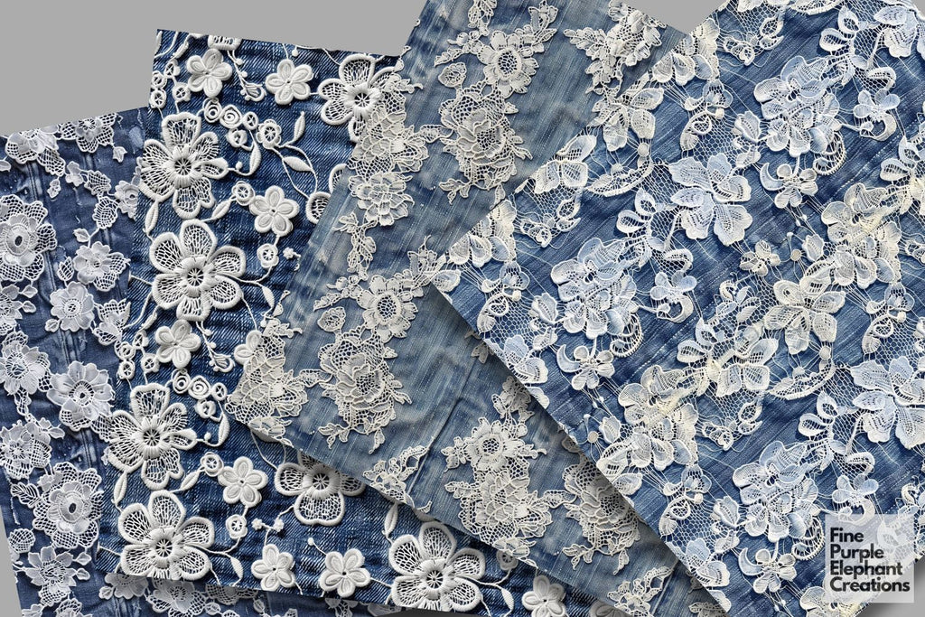 Blue Denim Lace Jean Digital Paper - Textured White Black Cowboy - So ...