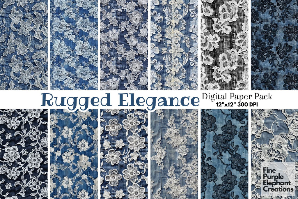 Blue Denim Lace Jean Digital Paper - Textured White Black Cowboy - So ...