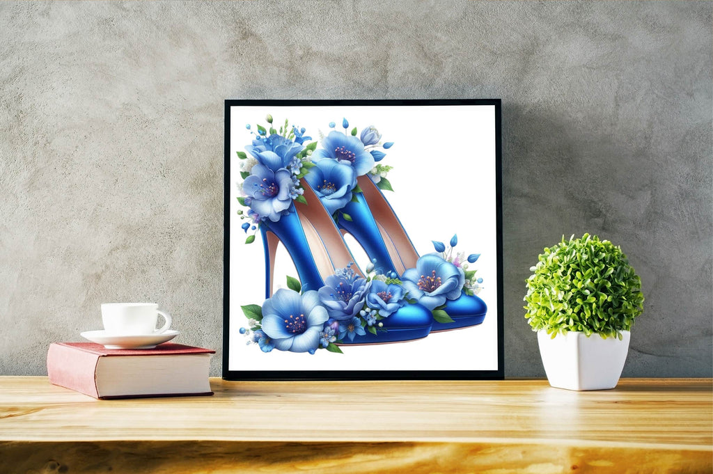 Blue High Heels with Beautiful Flowers Sublimation Clipart - So Fontsy
