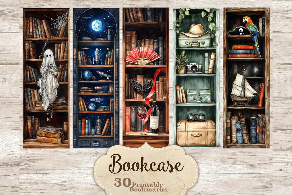 Bookcase Bookmarks | Printable Instant Download Set - So Fontsy