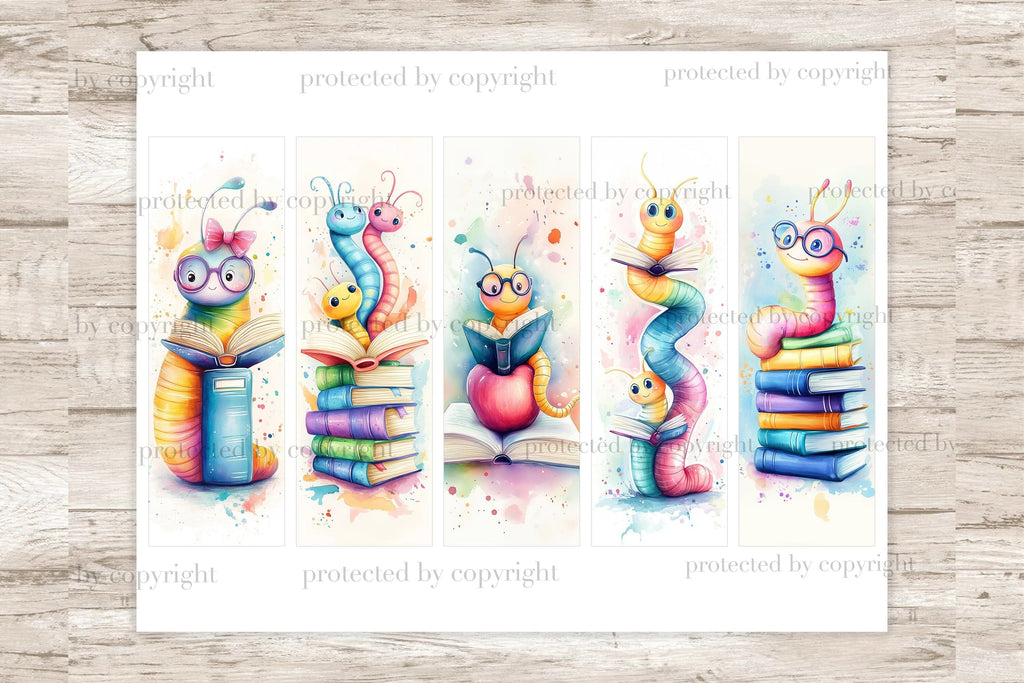 Bookworms Printable Bookmarks | Whimsical Digital Sheets - So Fontsy